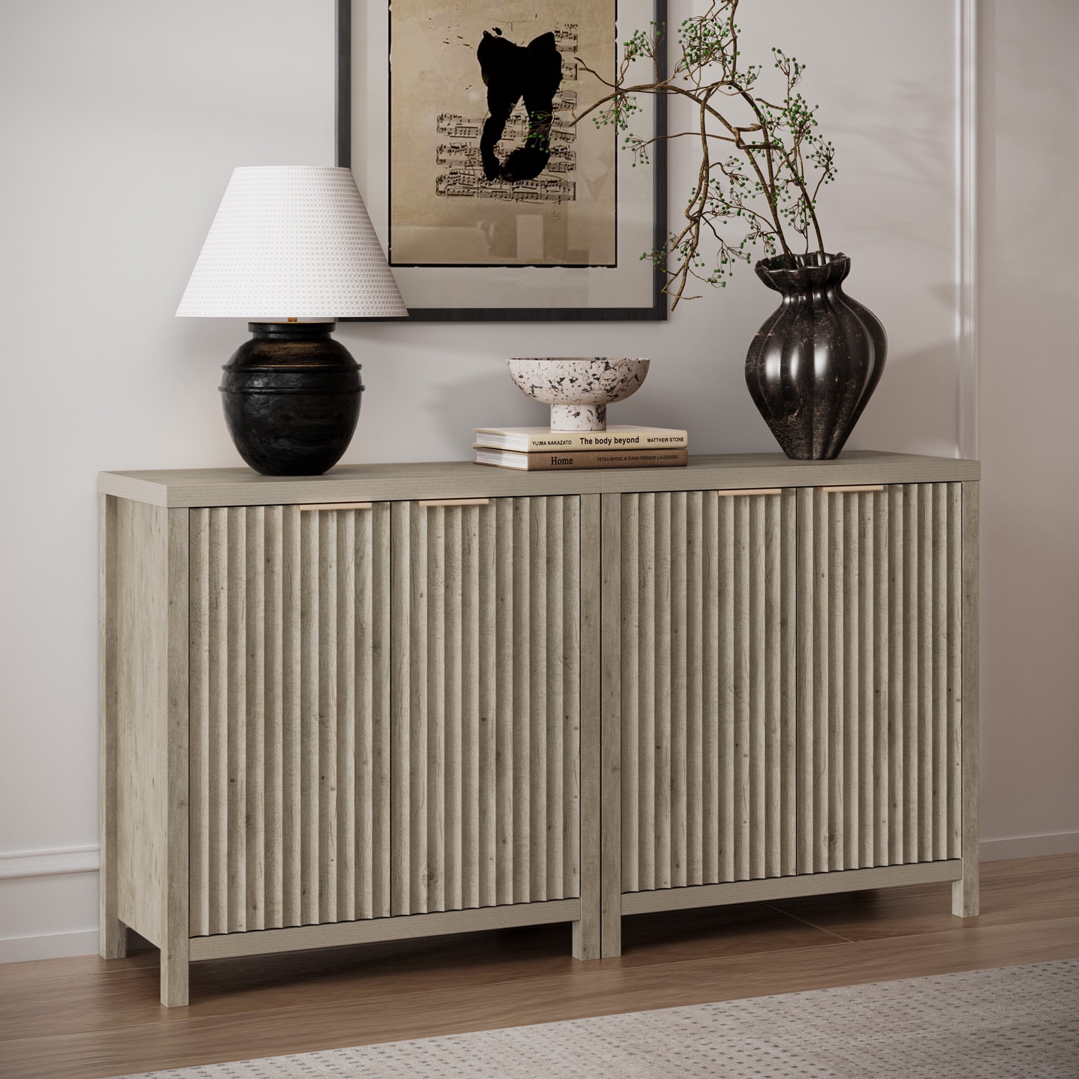 ARKANTOS Sideboard Buffet Cabinet with Fluted Panel Doors and Shelf ...