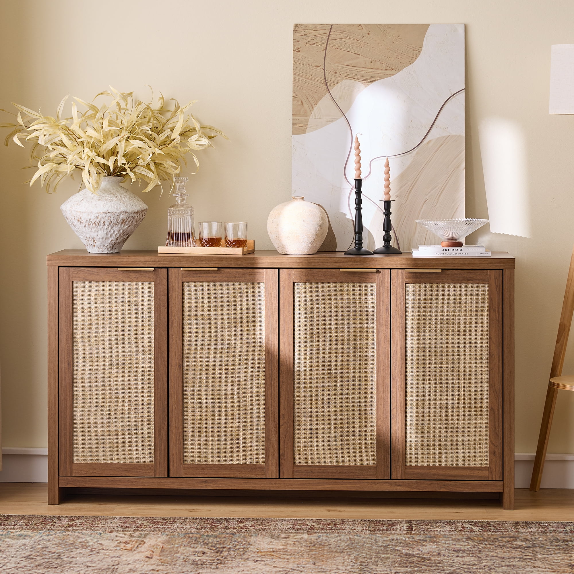 ARKANTOS Wood Sideboard Buffet Cabinet with Adjustable Shelves and 4 ...