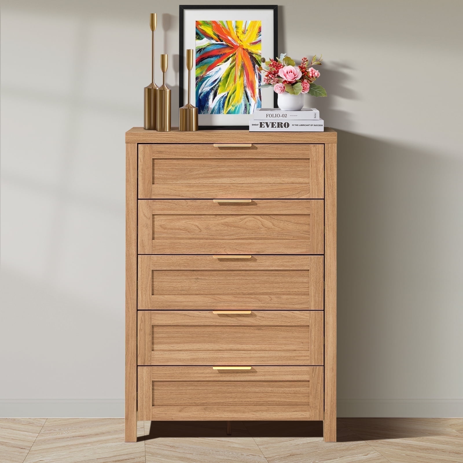 ARKANTOS Wooden 5 Drawer Dressers, Tall Chests of Drawers for Bedroom ...
