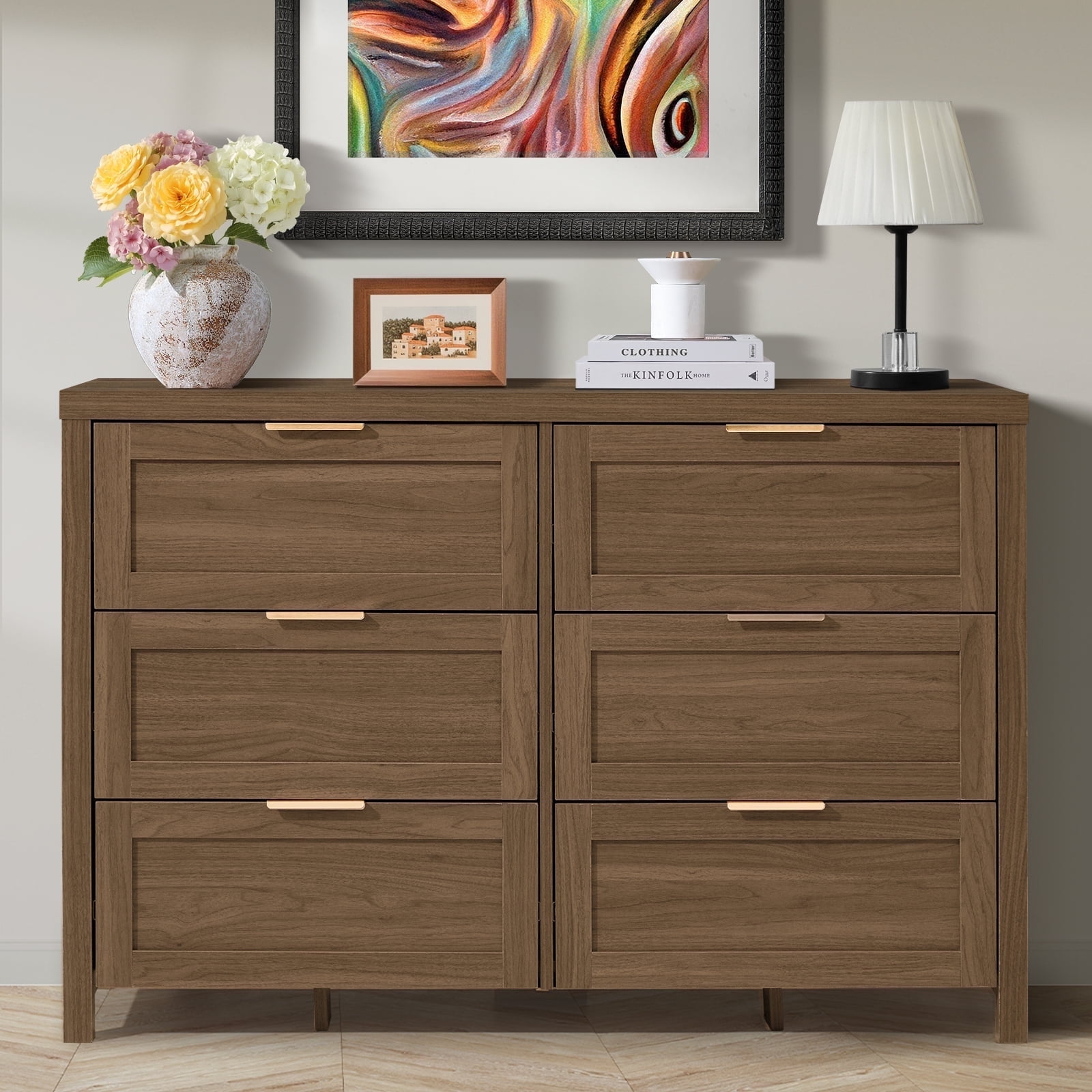 ARKANTOS Wooden 6 Drawer Double Dresser, Large Modern Chests of Drawers ...