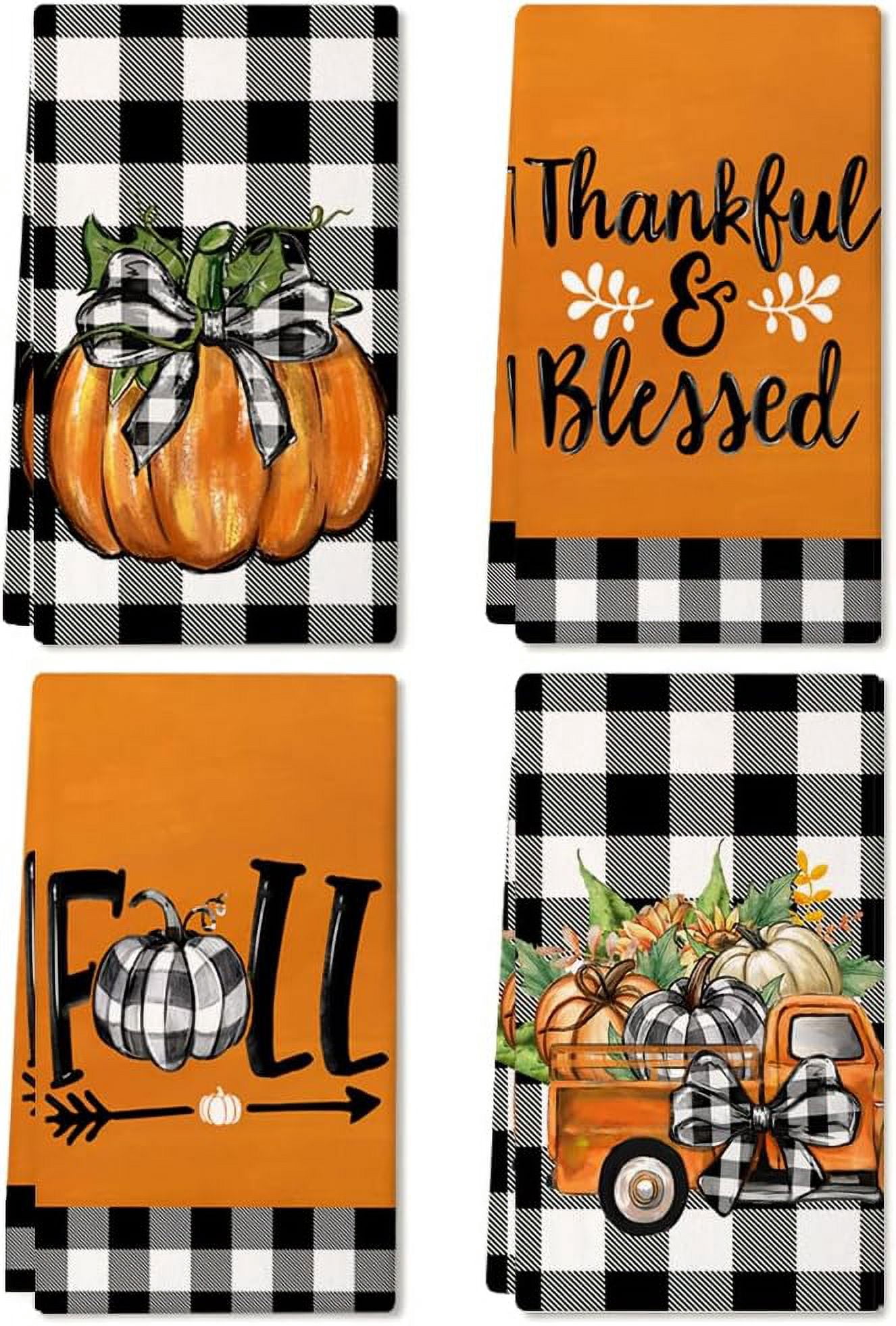 ARKENY Fall Kitchen Towels for Fall Decor,Pumpkin Truck Buffalo Plaid ...