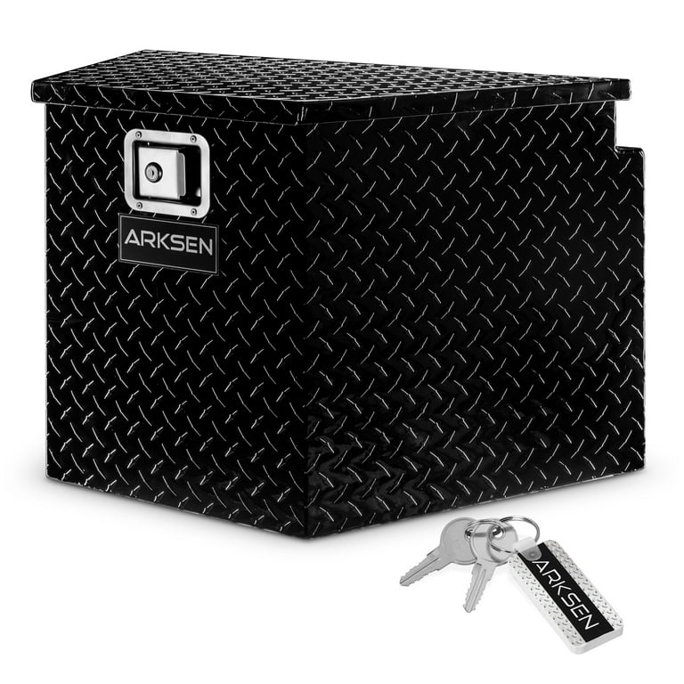ARKSEN 29 Diamond Plate Aluminum Trailer Tongue Box Pickup Truck Tool Box Storage Organizer With Lock Key Black