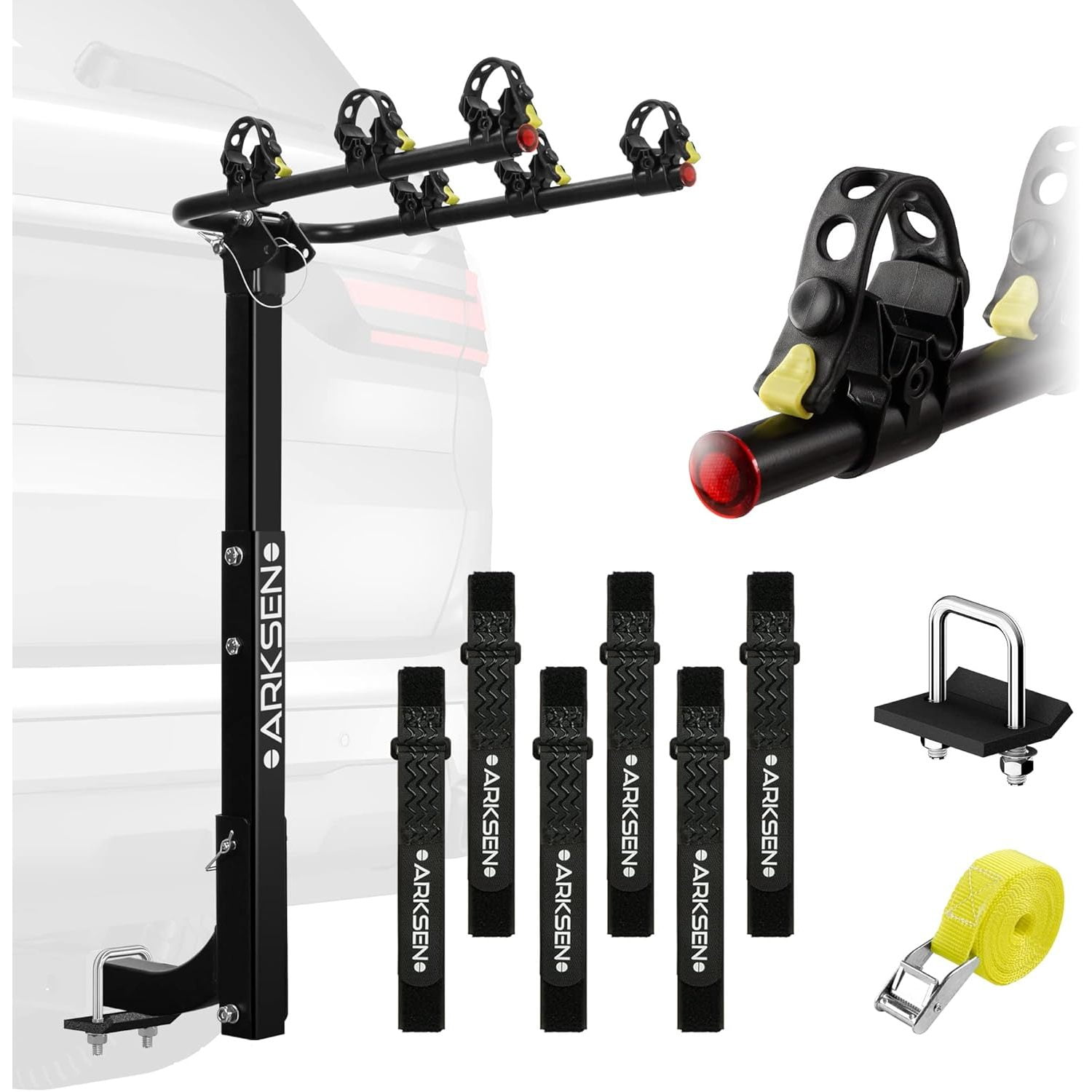 ARKSEN 3 Bike Rack, Heavy Duty Bicycle Carrier, Rear Hitch Mount with 2 ...