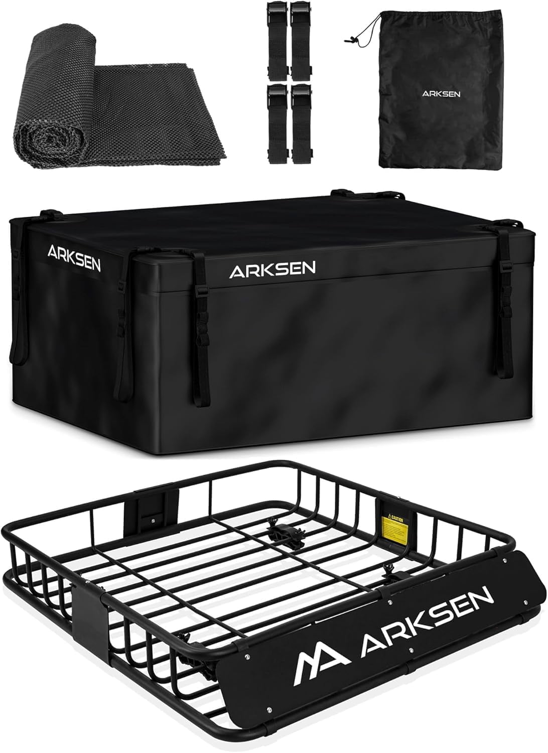 ARKSEN 43 x 39 x 6 Inch Roof Rack Cargo Carrier w/ 500D PVC Waterproof ...