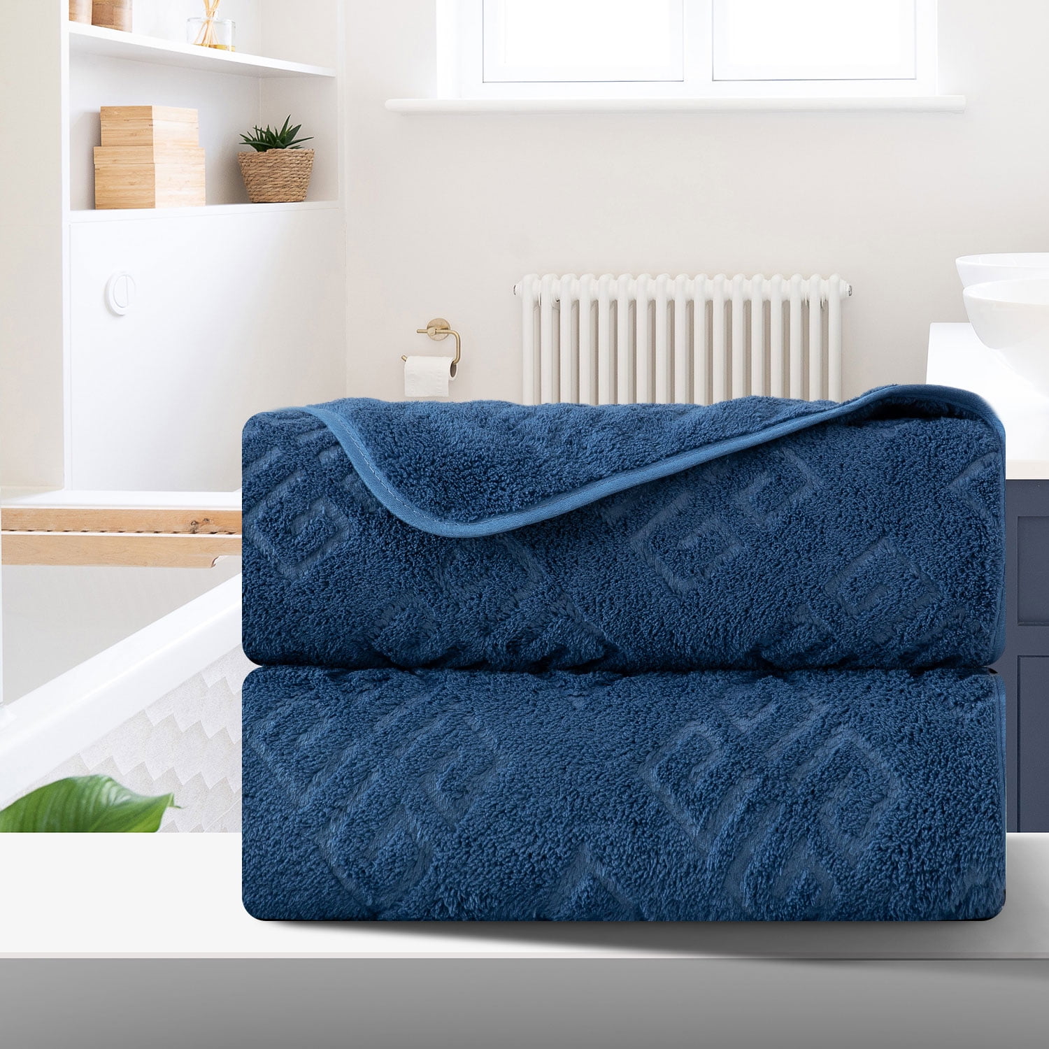 ARL HOME Bathroom 2 Piece Hand Towel Set Navy Blue Graphic Towel 700GSM ...