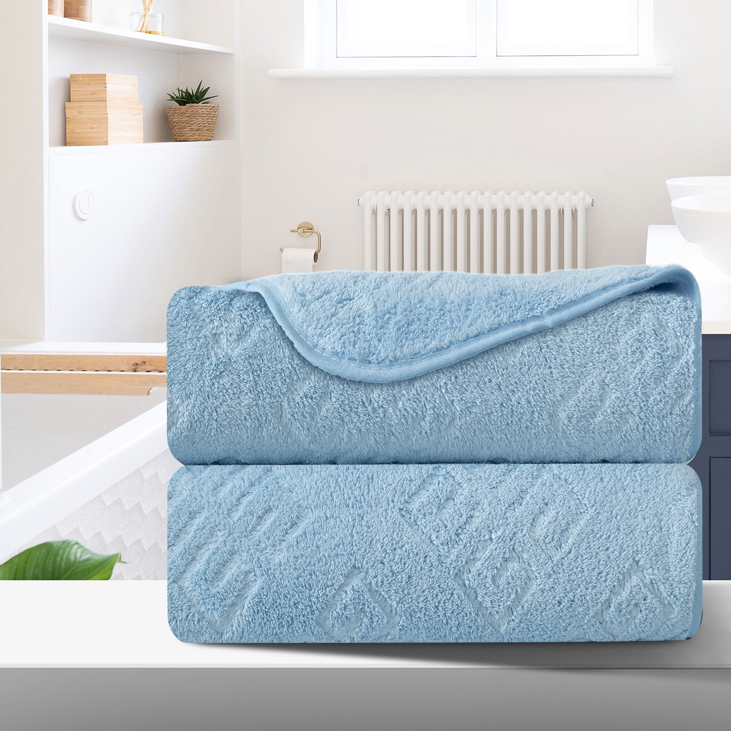 ARL HOME Bathroom Towel Set Blue Graphic 2 Piece Towel 700GSM Ultra ...