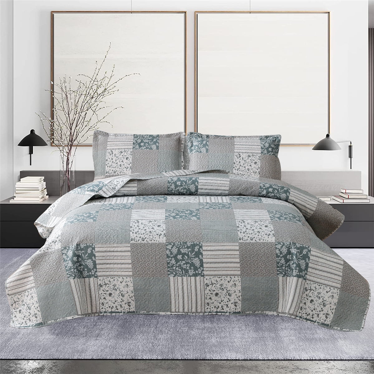 ARL HOME 3 Piece Queen/Full Floral Patchwork Quilt Set, Lightweight ...