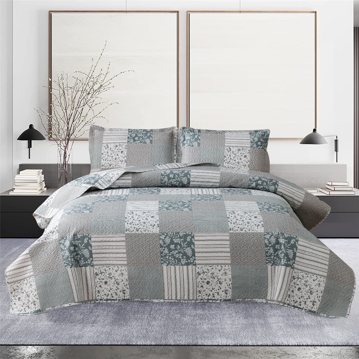 ARL HOME 3 Piece Queen/Full Floral Patchwork Quilt Set, Lightweight ...