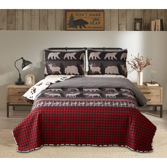 Anray Home Quilt Set Queen Full Size Rustic Bear Bedding Reversible ...