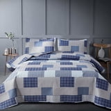 Beartech Quilt Set Queen Size Plaid Patchwork Microfiber Lightweight ...