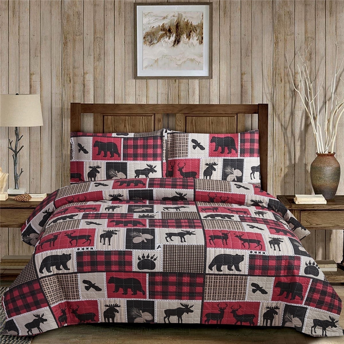 ARL HOME Quilt Set Twin Size Red Buffalo Plaid Quilt Lightweight ...