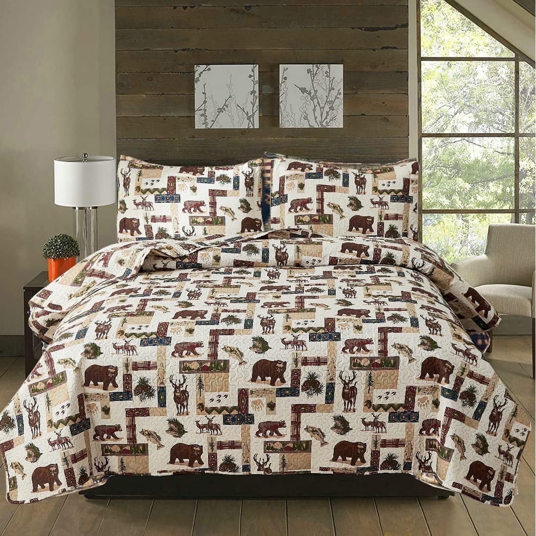 Beartech Rustic Bedding Queen Size Quilt Set Lodge Cabin Bedding Bear ...