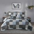 ARL Home Full/Queen Plaid Quilt Set Bedding Blue Black Stripe Checkered ...