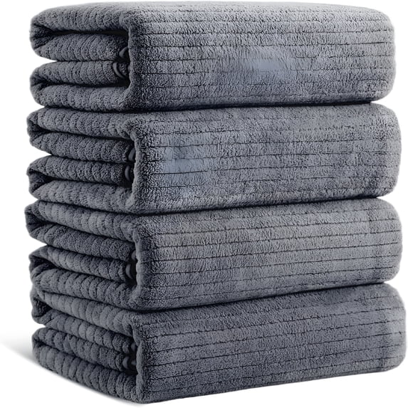 ARLAJO 4 Pack Dark Gray Stripe Large Bath Towels Set Oversized ...