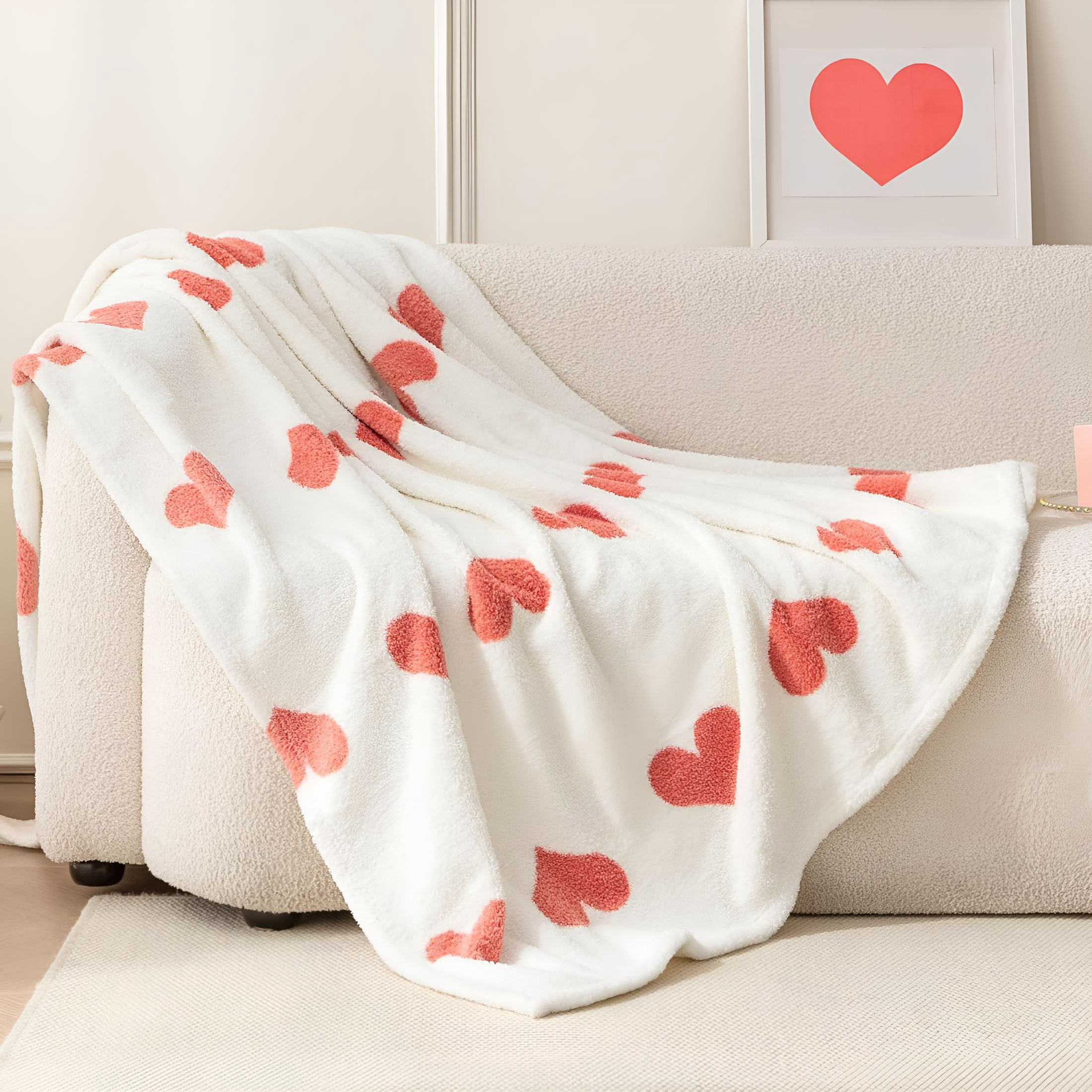 ARLAJO Fleece Throw Blanket, Reversible Decorative Hearted Pattern for ...