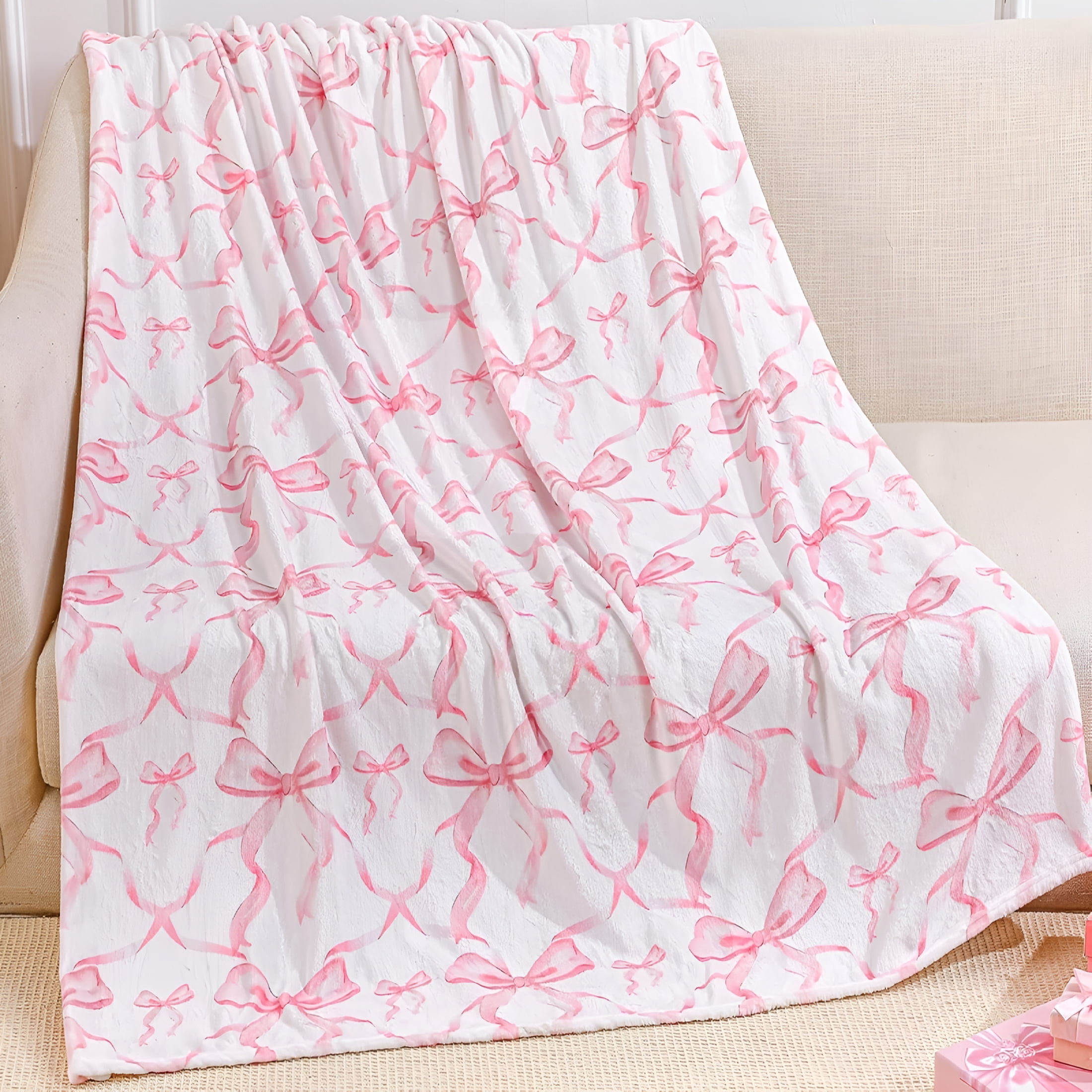ARLAJO Pink Bow Throw Blanket Cute Flannel Soft Blanket Coquette ...