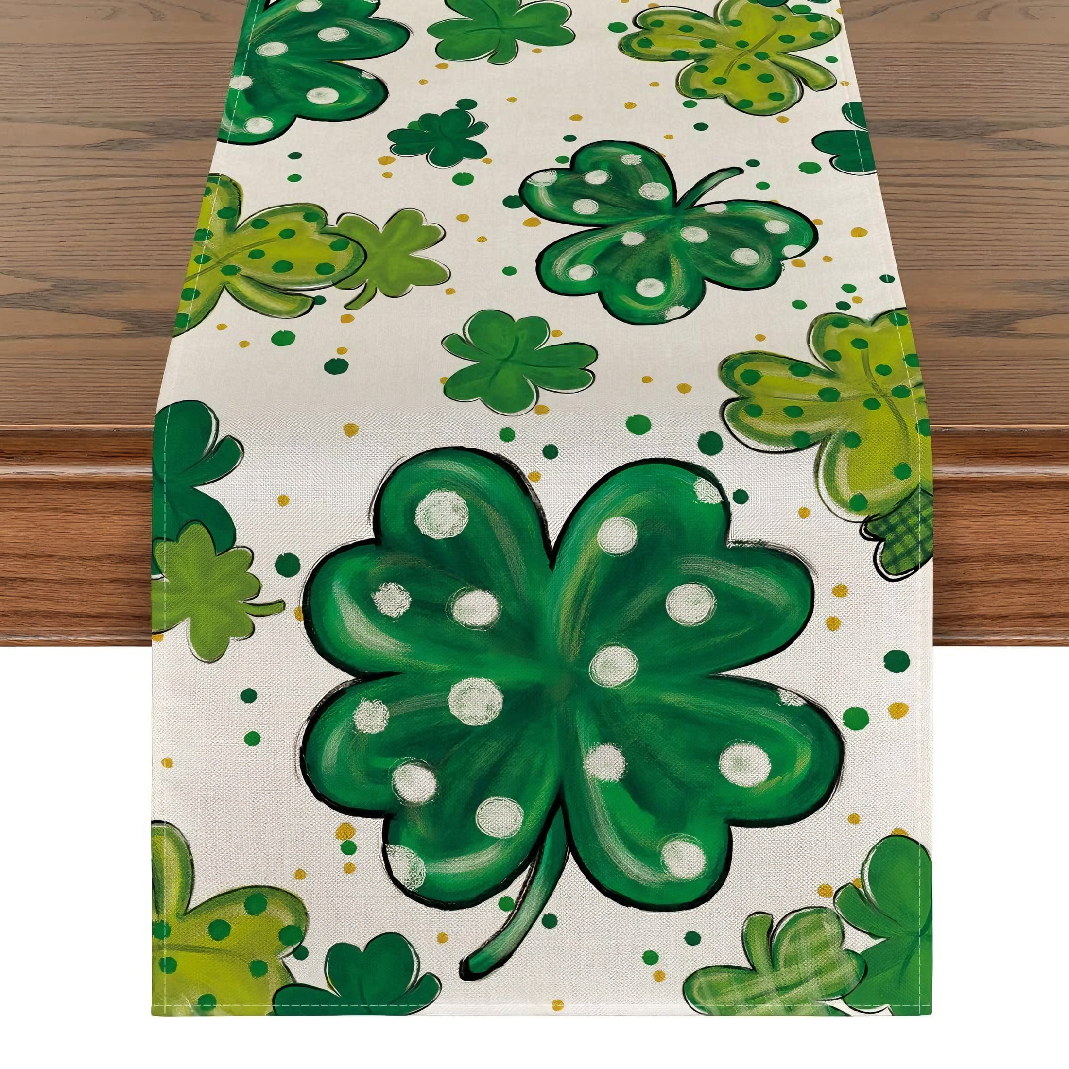 ARLAJO Table Runners 72 Inches Long,Green Four-Leaf Clover Design, Soft ...