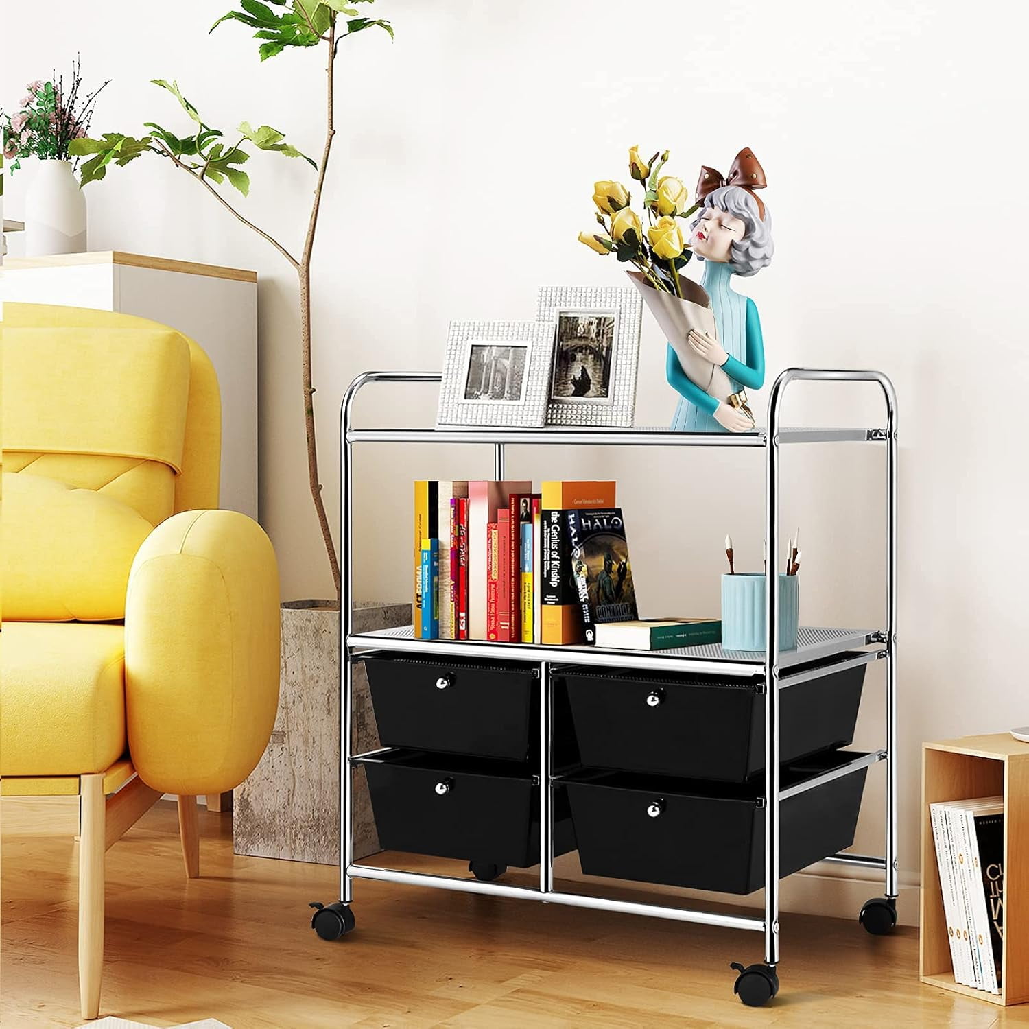 ARLIME 4-Drawer Storage Cart, 4 Drawer 2 Shelves Trolley, Rolling ...
