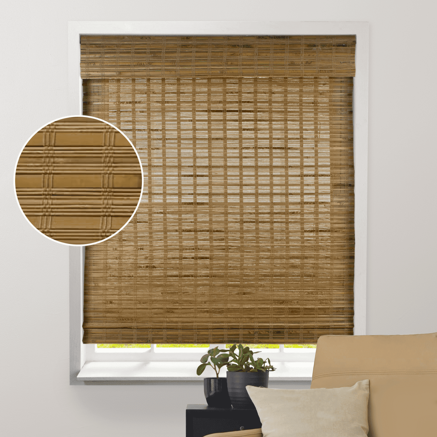 "ARLO BLINDS Custom Cordless Bamboo Roman Shade for Indoors & Windows in Bedroom - 31""W x 60""H ...