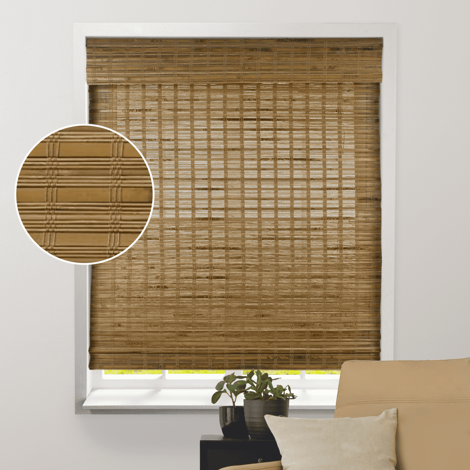 "ARLO BLINDS Indoor Custom Bamboo Roman Shade with Valance - 36""W x 74""H - Dali Native ...