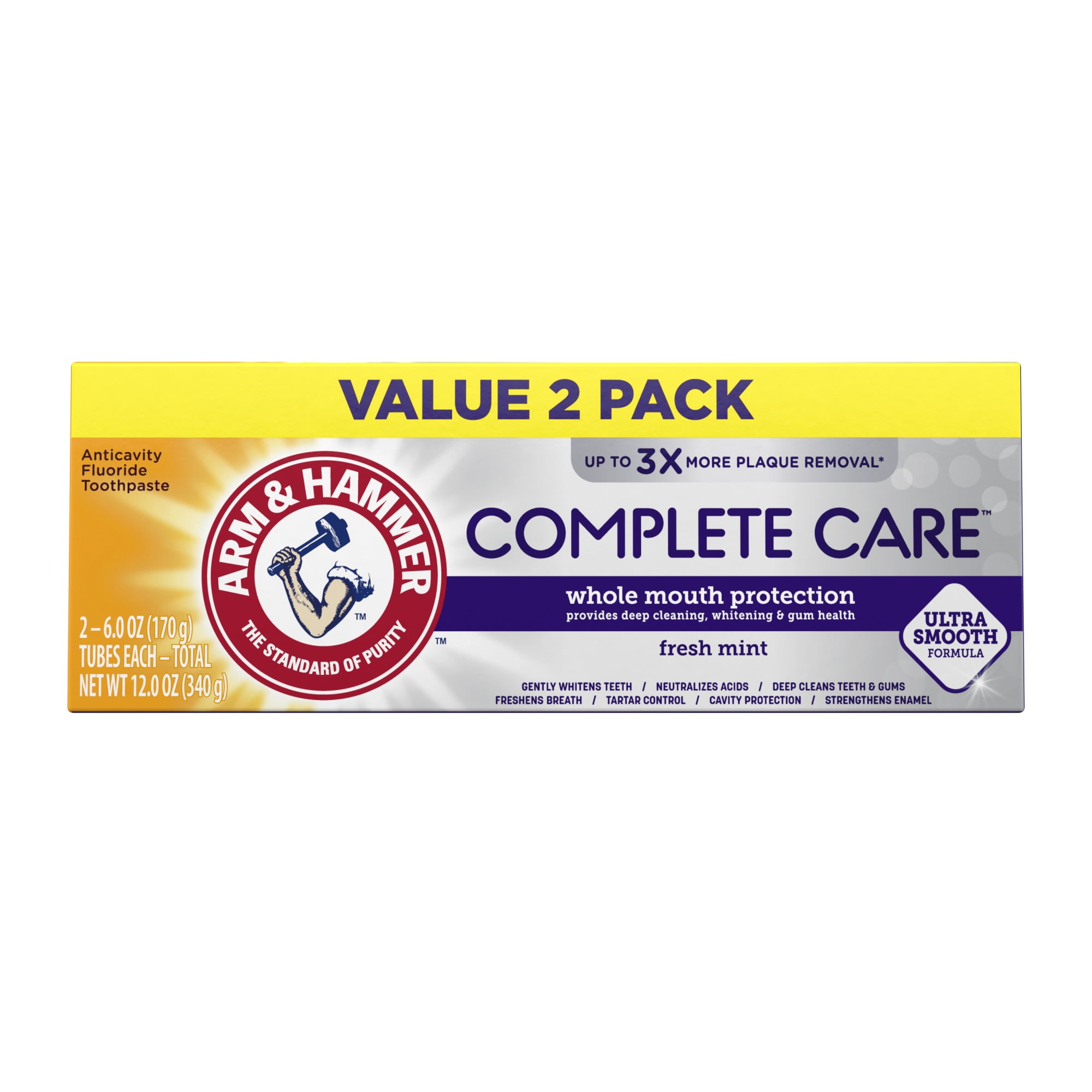 ARM & HAMMER Complete Care Toothpaste 2-Pack, Fresh Mint Flavor, Whole ...