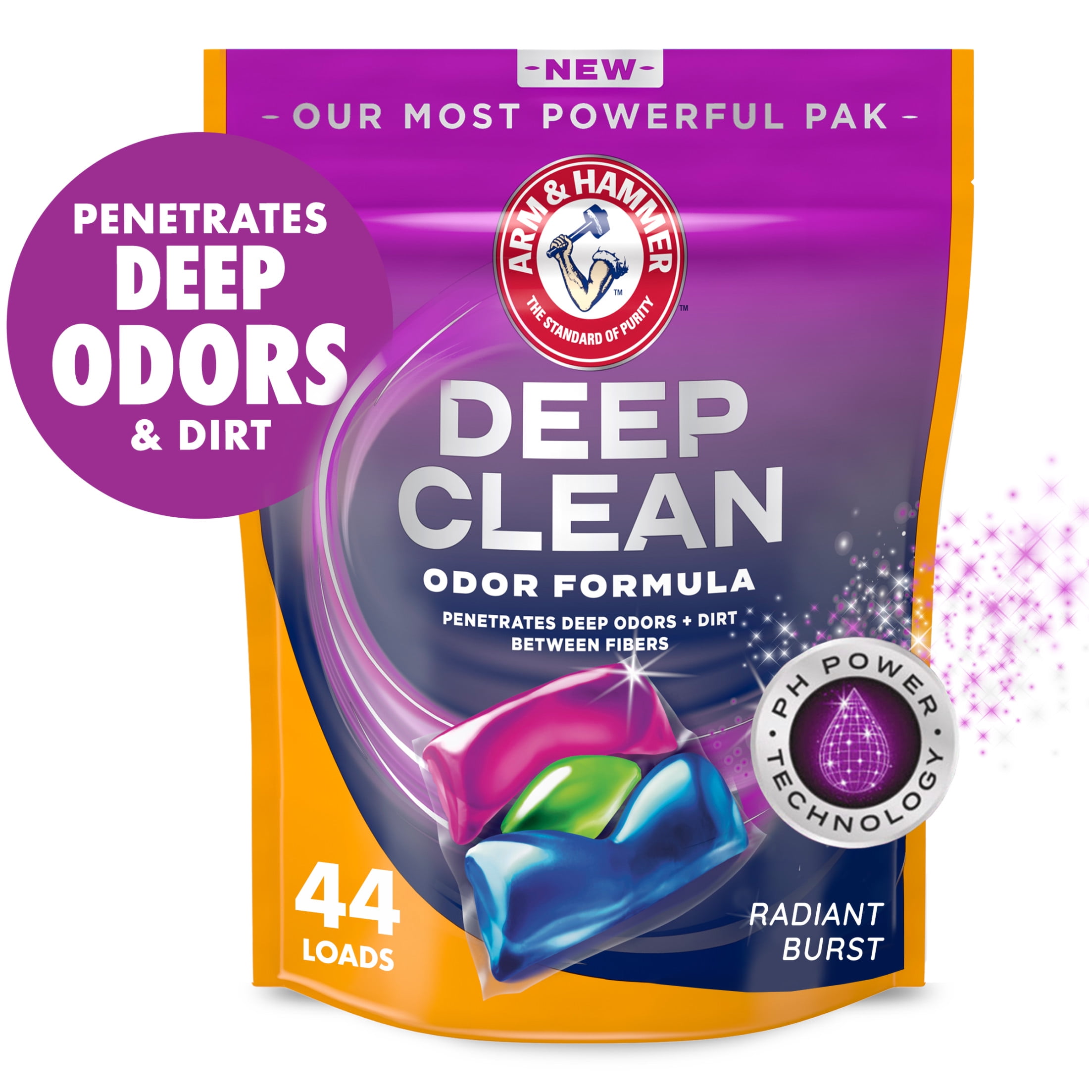 ARM & HAMMER Deep Clean Odor Formula Laundry Detergent Power Paks, 44 ...