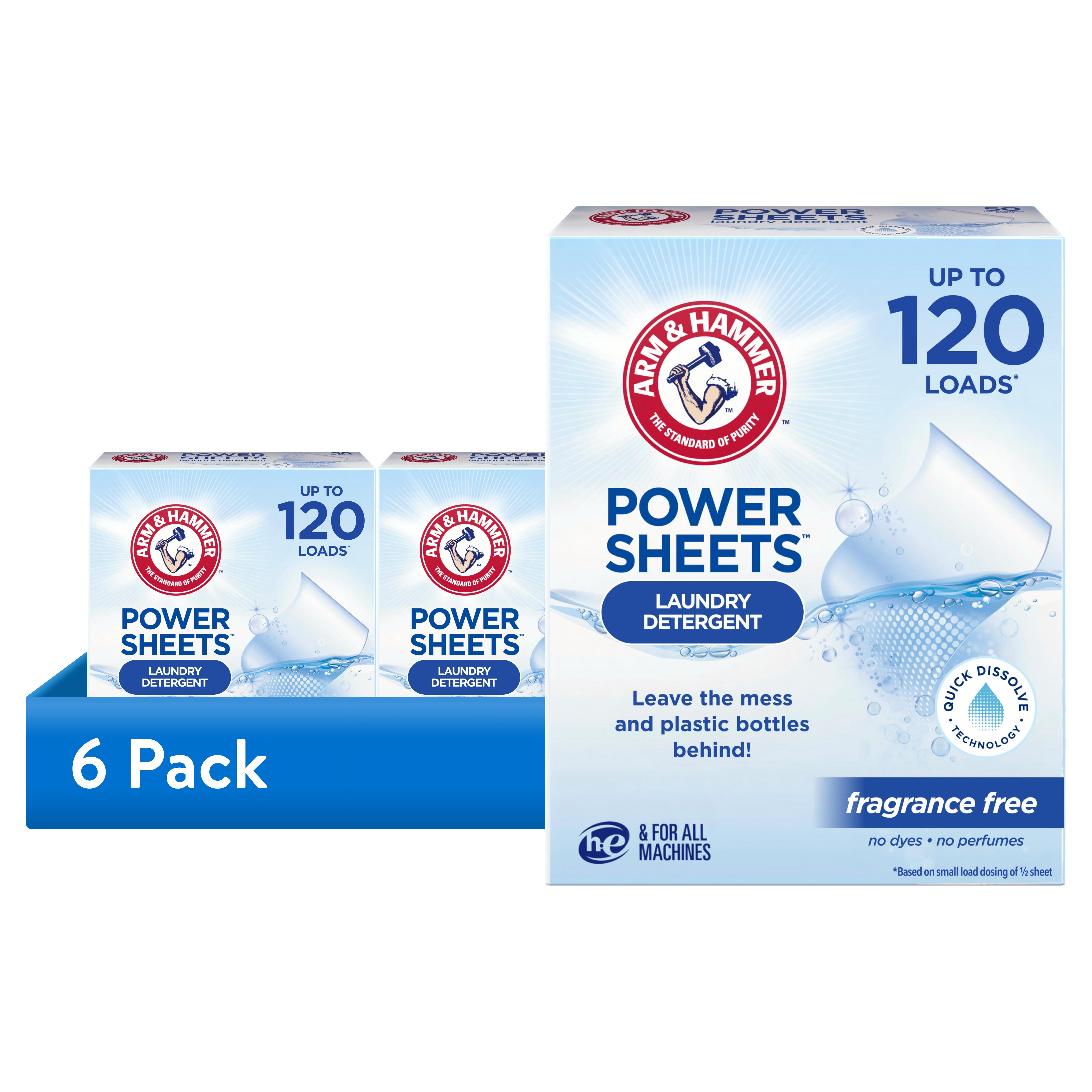 (6 pack) ARM & HAMMER Power Sheets Laundry Detergent, Fragrance Free ...