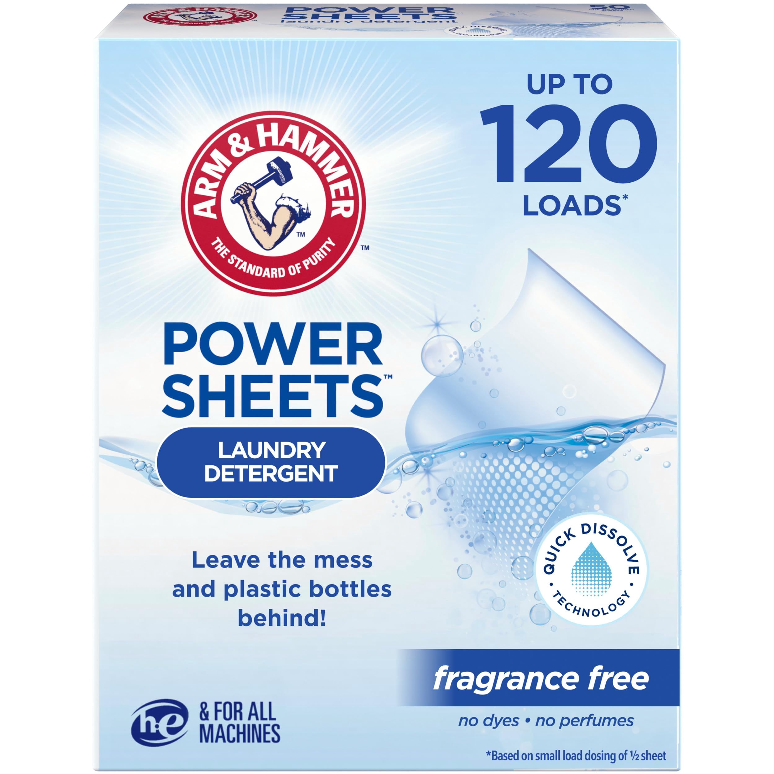 ARM & HAMMER Power Sheets Laundry Detergent, Fragrance Free, No Dyes or ...