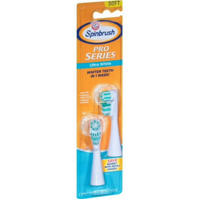ARM & HAMMER Spinbrush Pro Series Ultra White Replacement Brush Heads Soft, 2 ea - Walmart.com