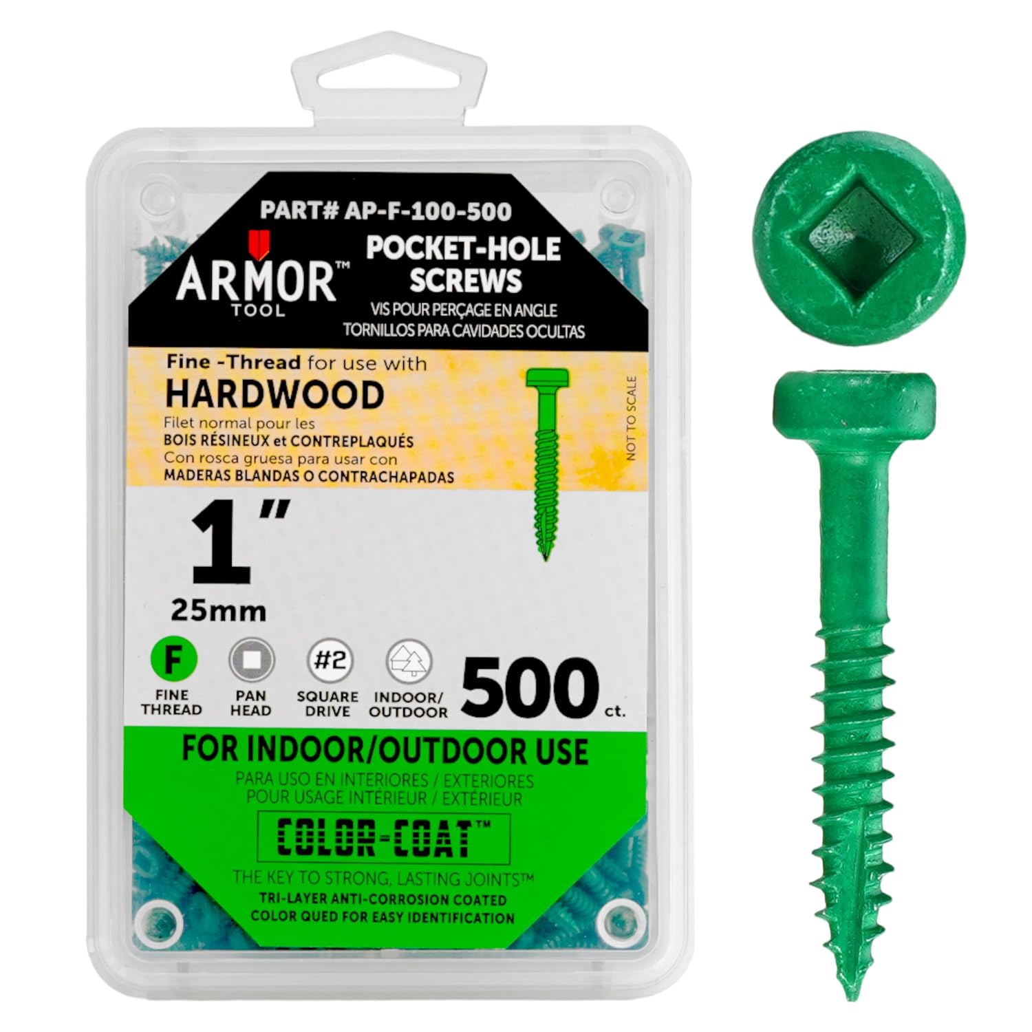 ARMOR TOOL Pocket Hole Screws - 1" Fine Thread Screws 500 Piece with ...