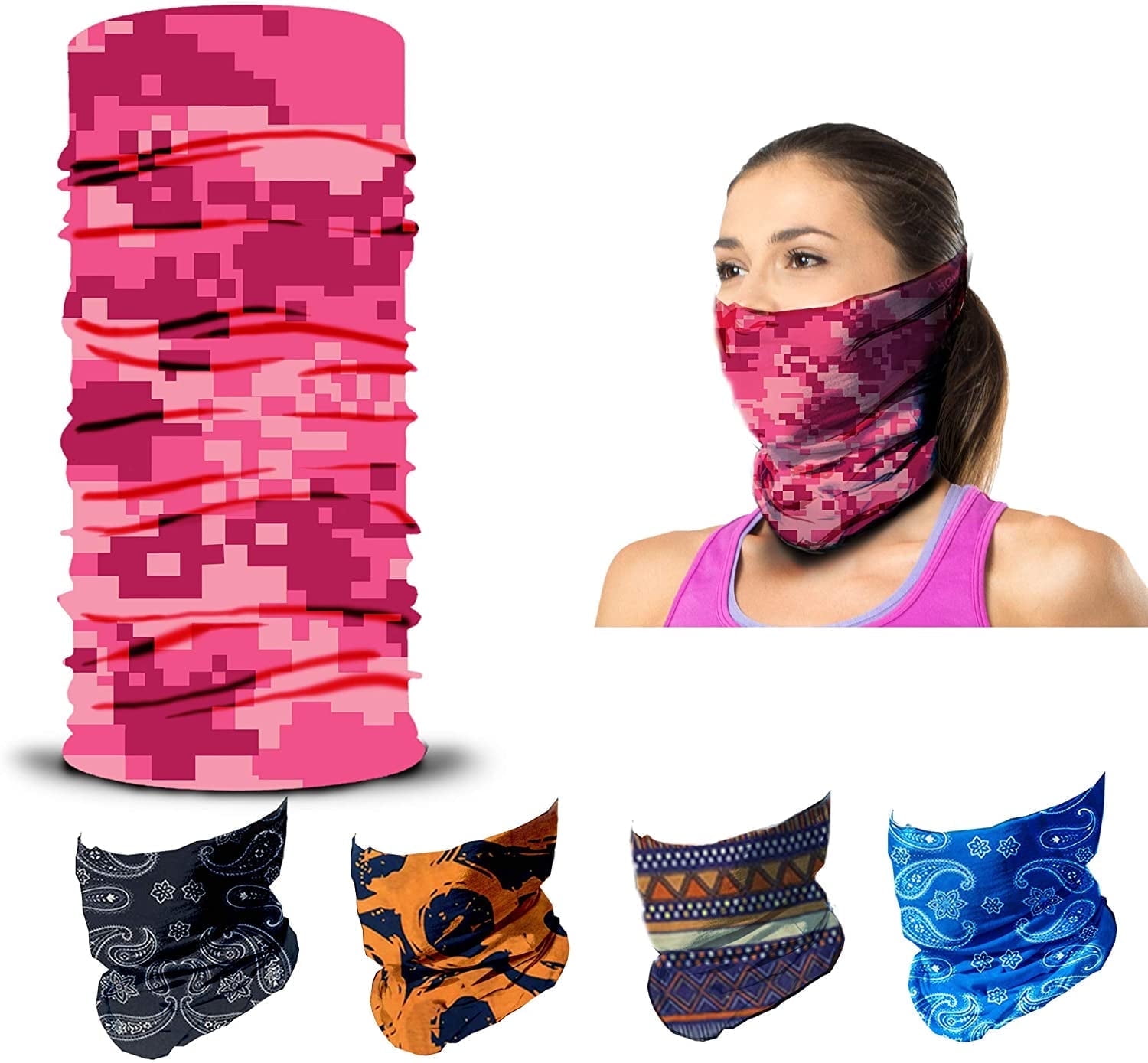 ARMORAY Pack of 4 Face Mask, Neck Gaiter, 12-in-1 Headband Scarf ...