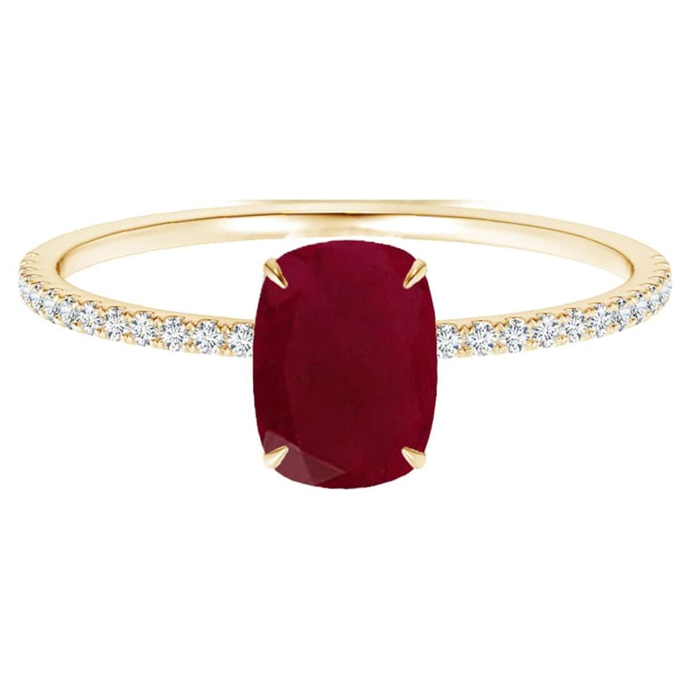 ARMOURA JEWELS Cushion Shape Red Ruby Solitaire With Accents Ring 925 Sterling Silver Wedding ...