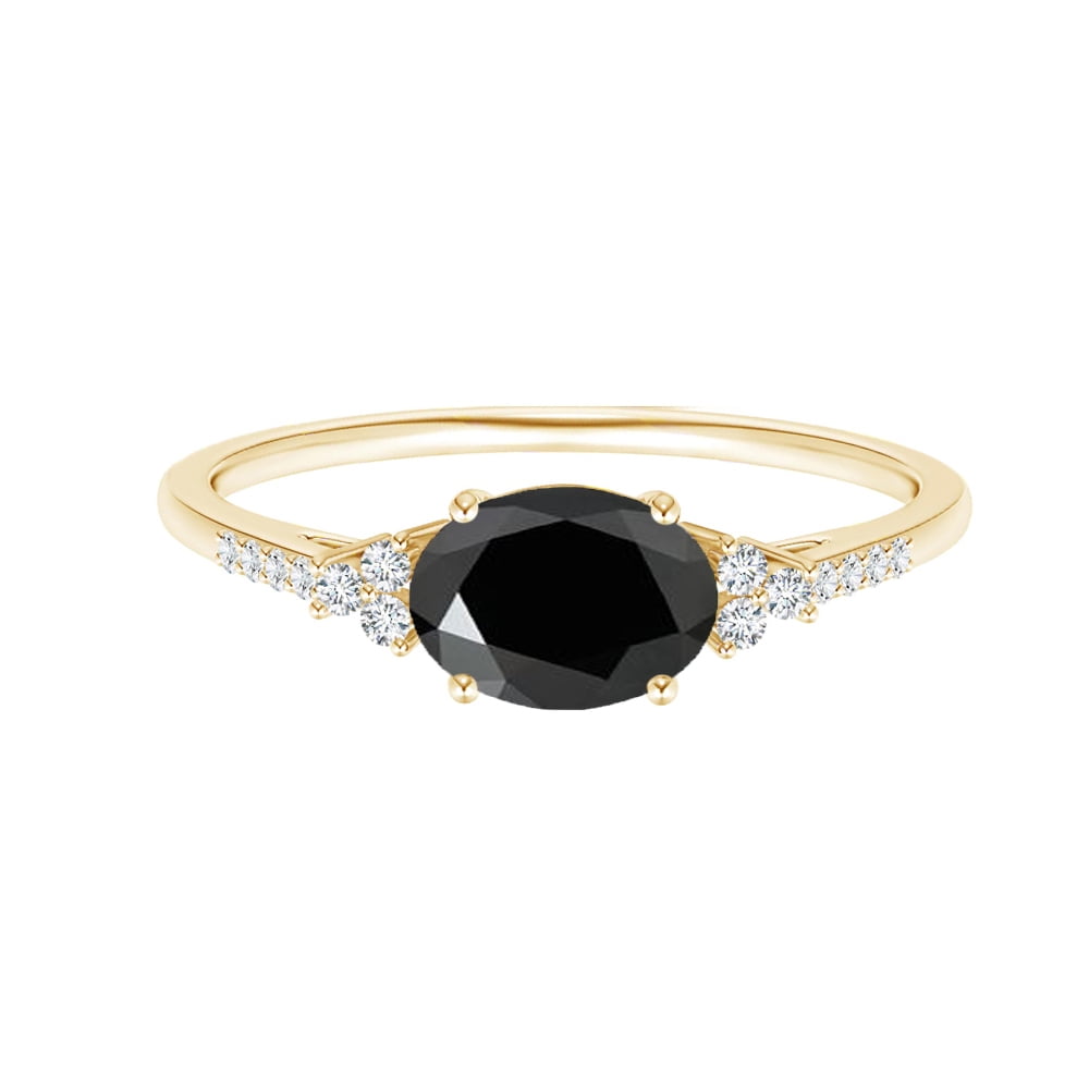 ARMOURA JEWELS Oval Shape Black Spinel Cluster Ring 925 Sterling Silver ...