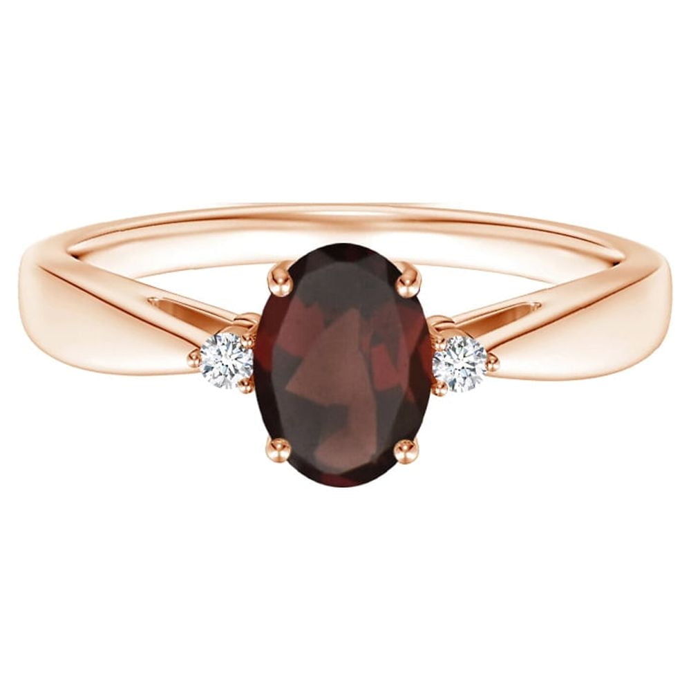 ARMOURA JEWELS Oval Shape Red Garnet Three-Stone Ring 925 Sterling ...