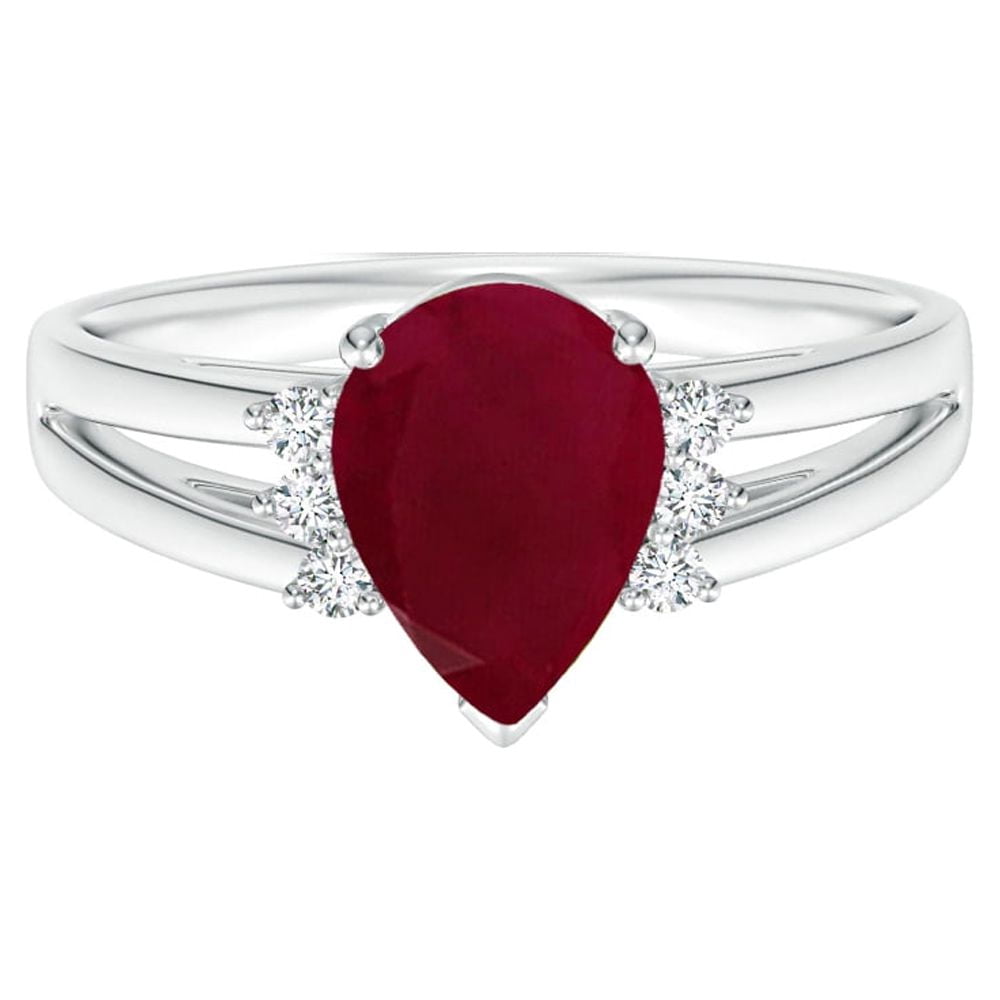 ARMOURA JEWELS Pear Shape Red Ruby Solitaire With Accents Ring 925 ...