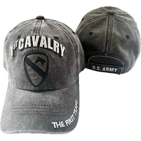 ARMY 1ST CAVALRY DIV WASHED STYLE RELAXED FIT EMBROIDERED BLACK GRAY ...
