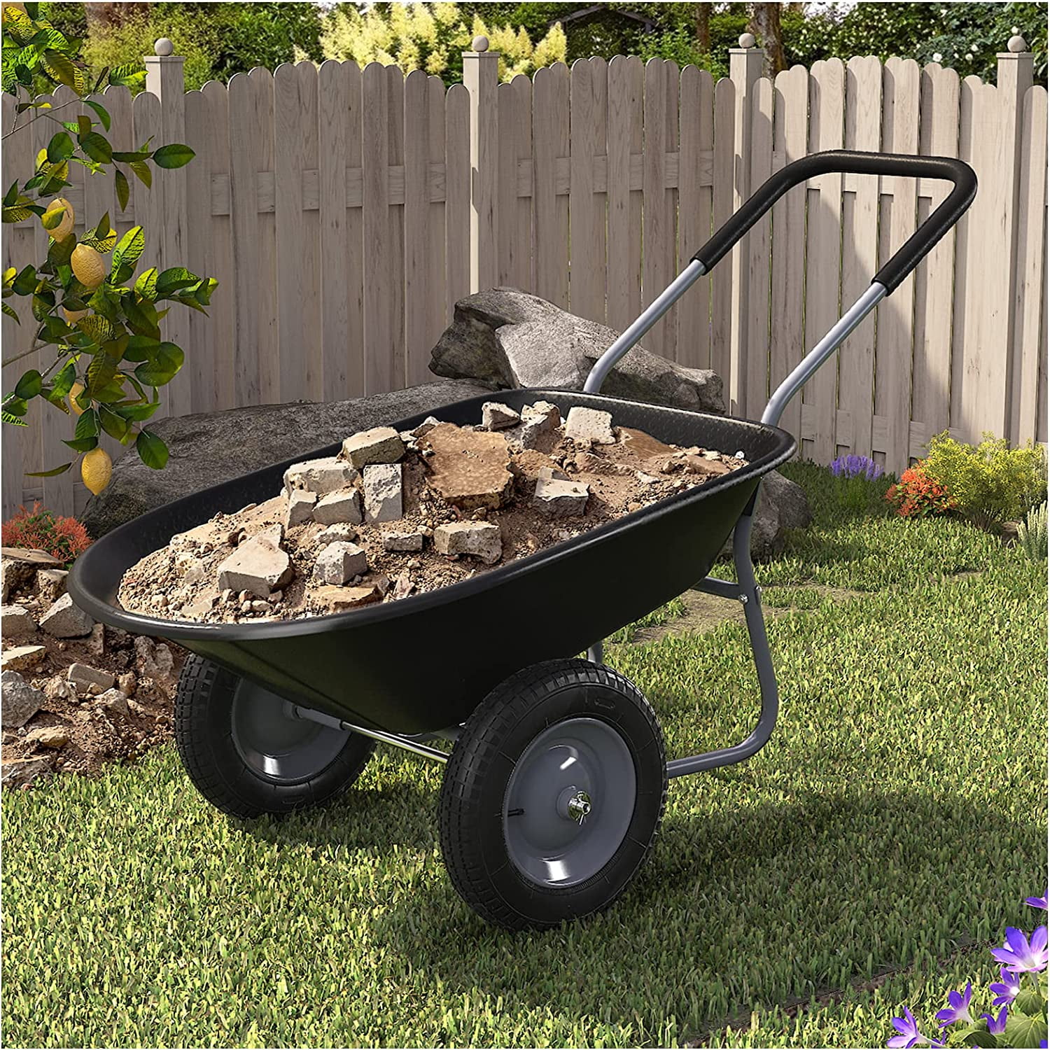 ARNOT Enlarged 2-Wheel Wheelbarrow, Easy Loading and Dumping Garden ...