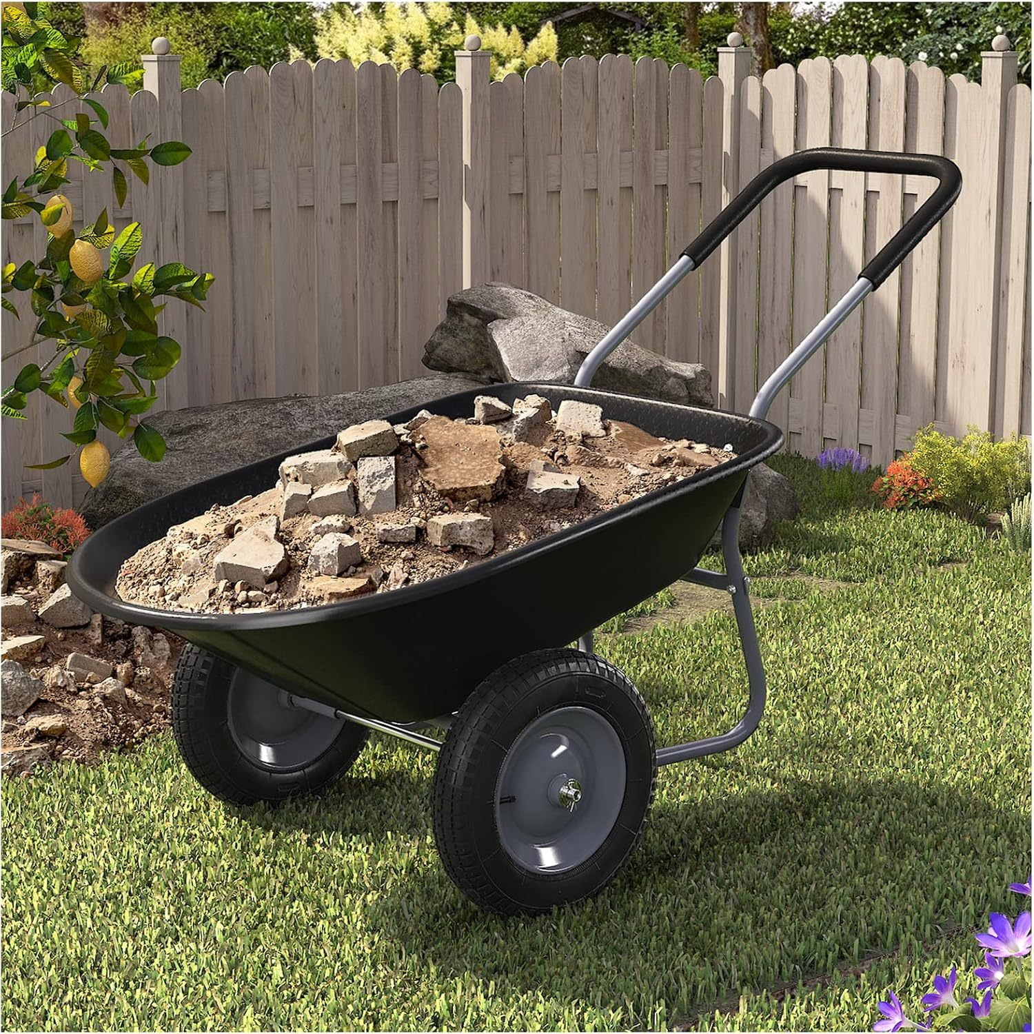 ARNOT Enlarged 2-Wheel Wheelbarrow, Easy Loading and Dumping Garden ...