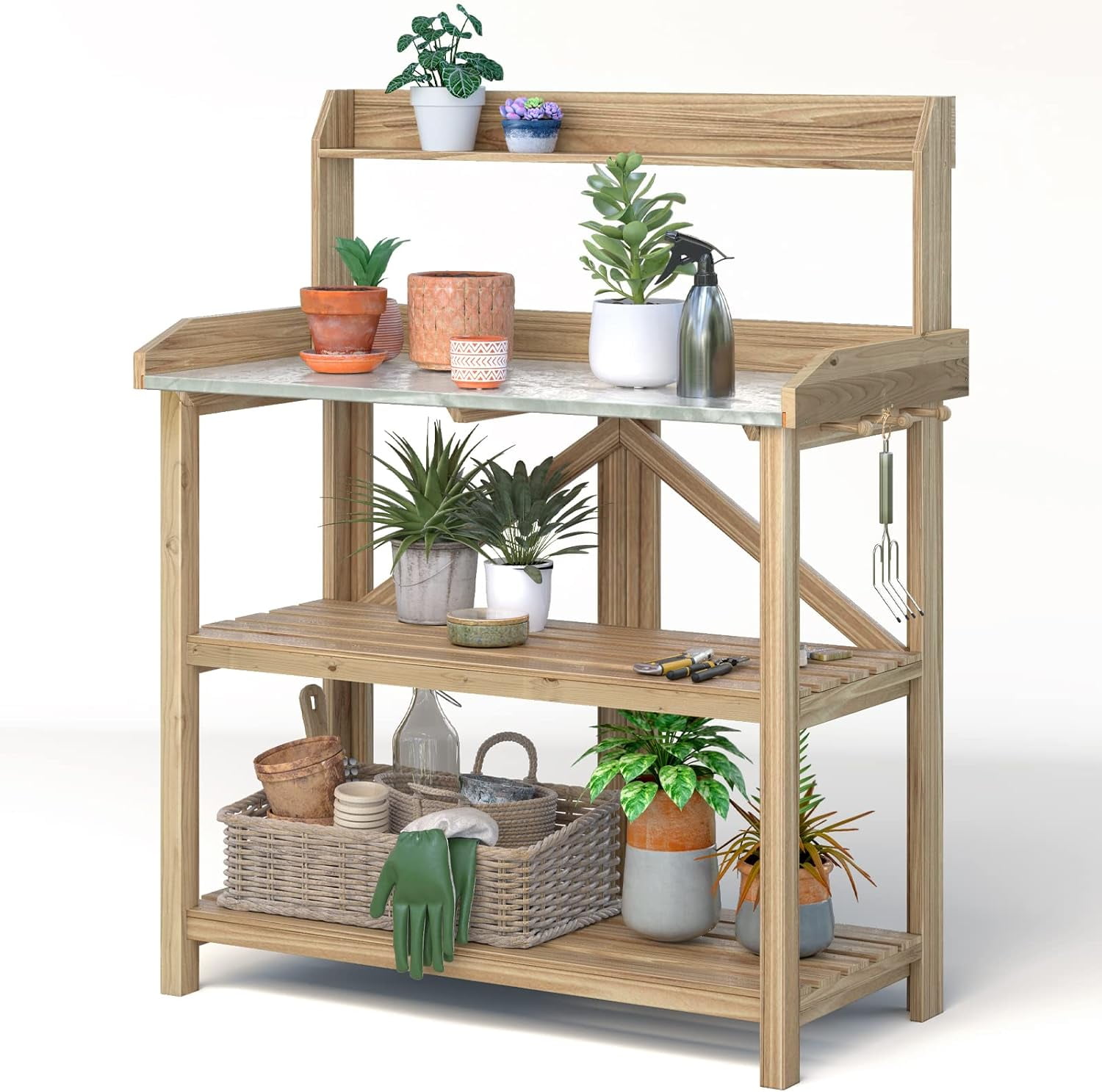 ARNOT Potting Bench, Enhanced 3-Shelf Potting Benches for Outdoors ...
