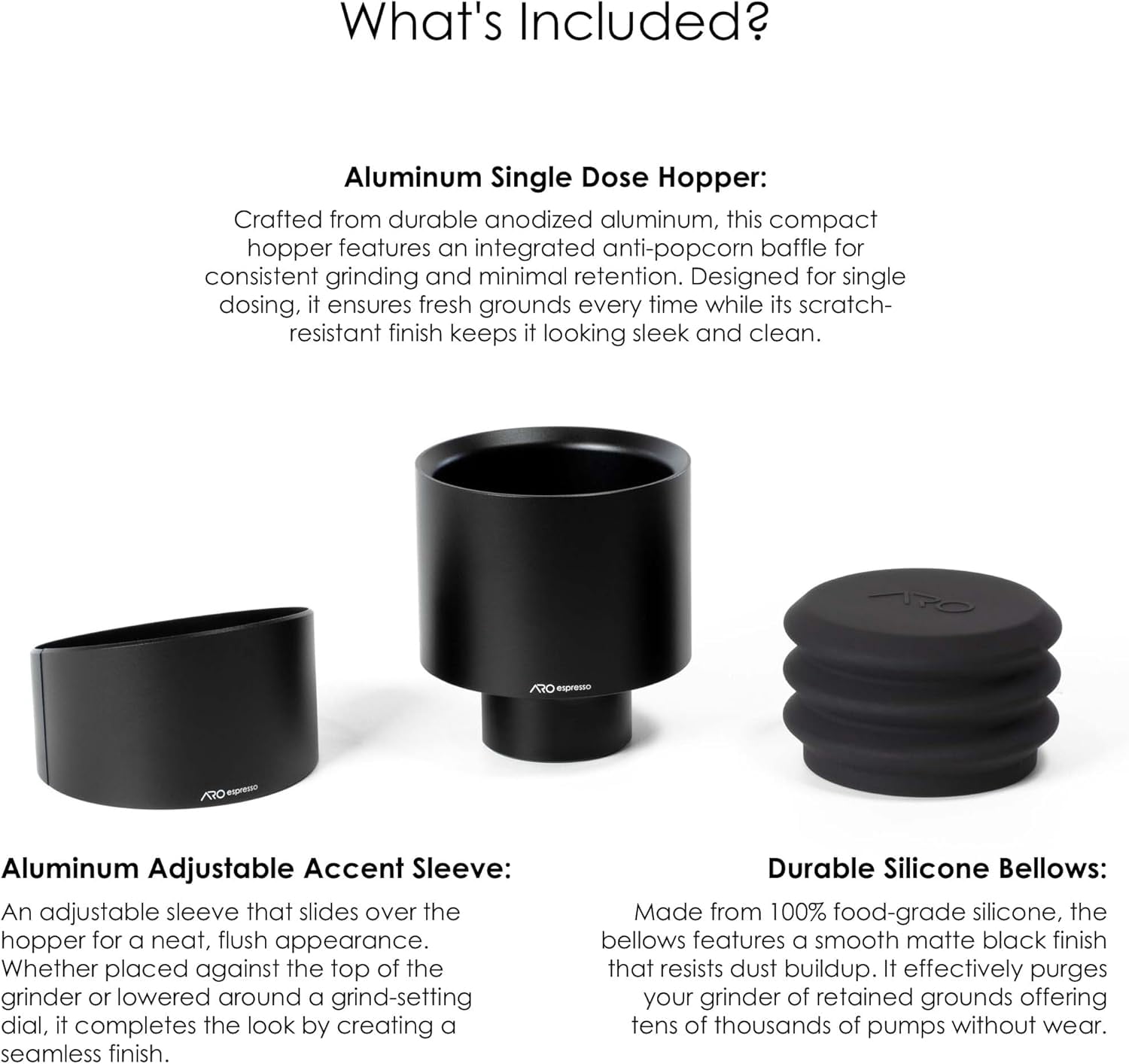 ARO Espresso ™ Aluminum Single Dose Hopper with Silicone Bellows and ...