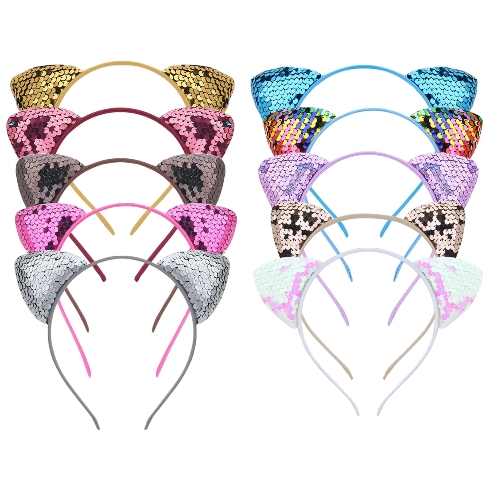 10-Piece Sequin Cat Ears Headbands - Kitty Crown Hair Hoop Accessories ...
