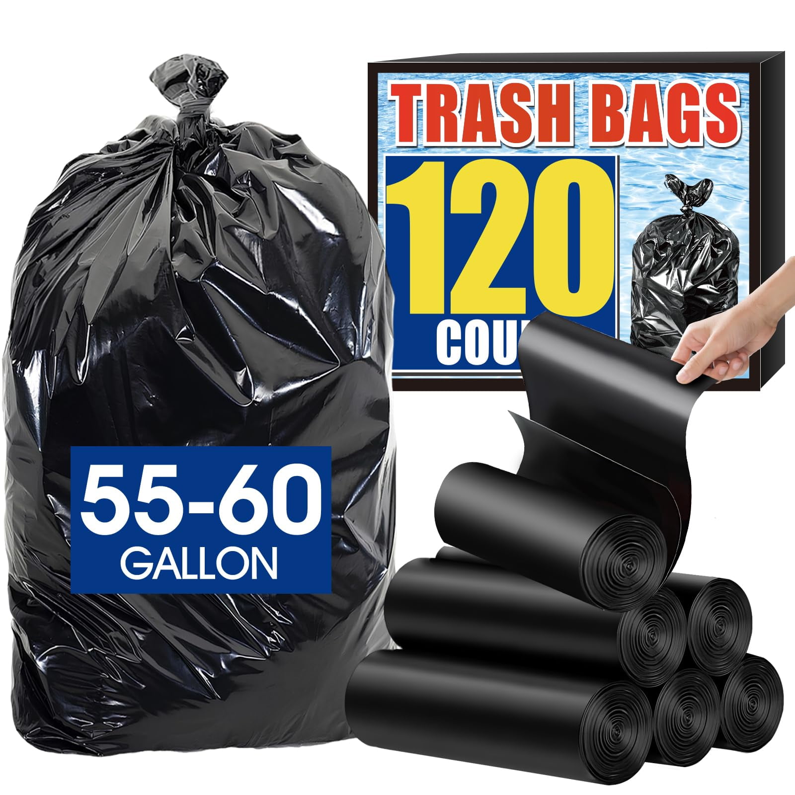 AROIC 120 Count Heavy Duty Trash Bags, 55-60 Gallon Large Trash Bags ...