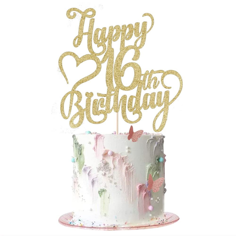 AROKIPPRY Gold Glitter Happy IFF17 16th Birthday Cake Topper - 16 ...