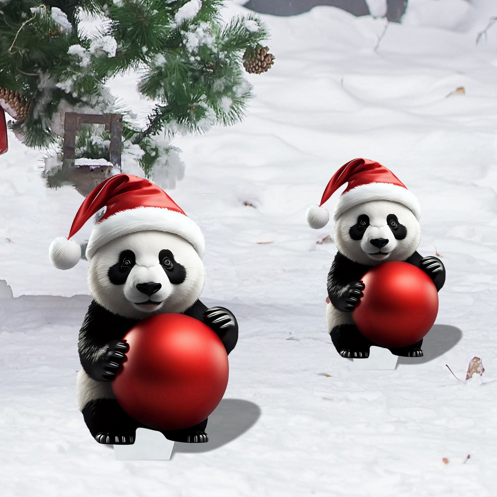 AROKOKO Card Slot Christmas Panda Ground Piles Inserted Into The Art ...