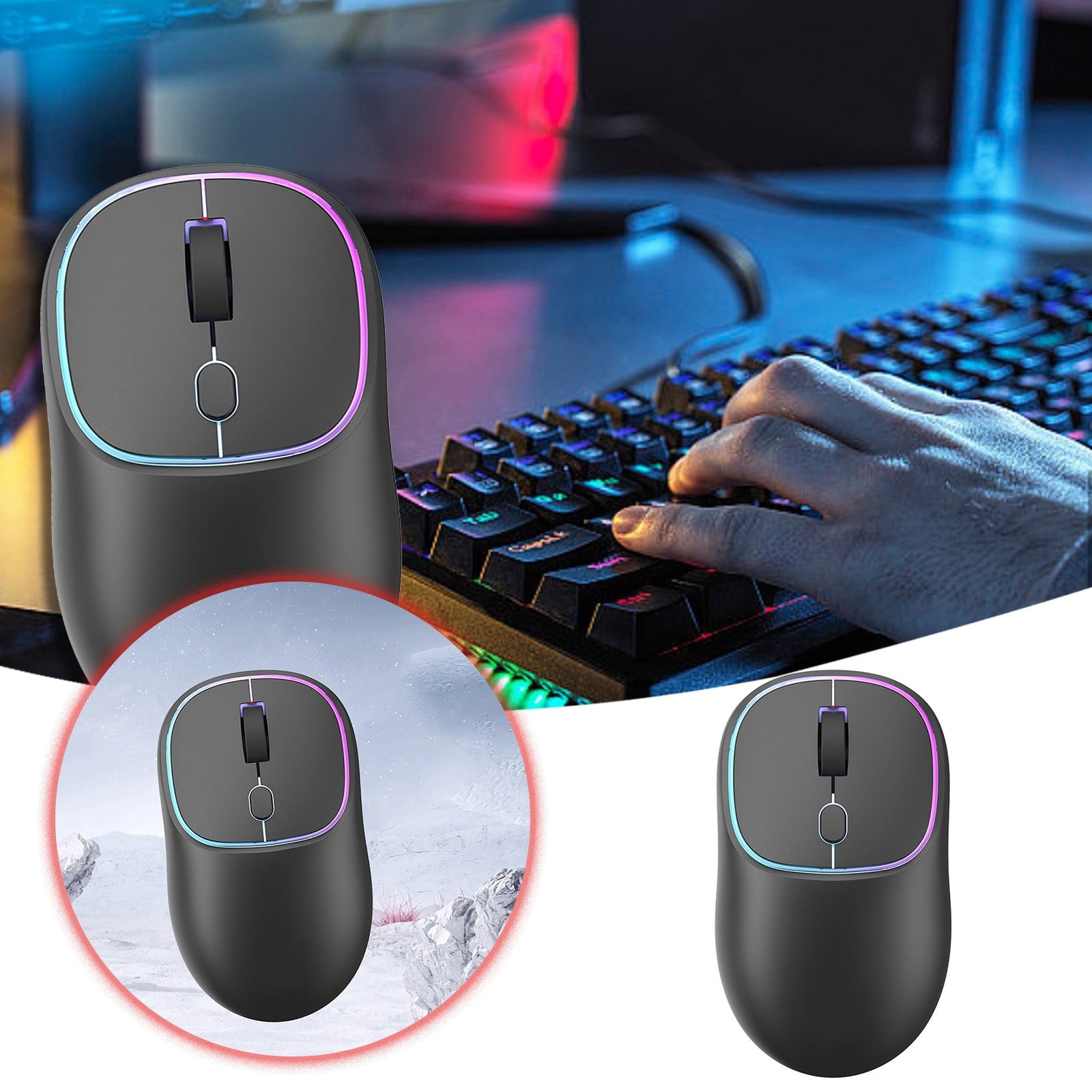 AROKOKO Mouse 7 Color Illuminated Rechargeable Mode Silent Wireless ...