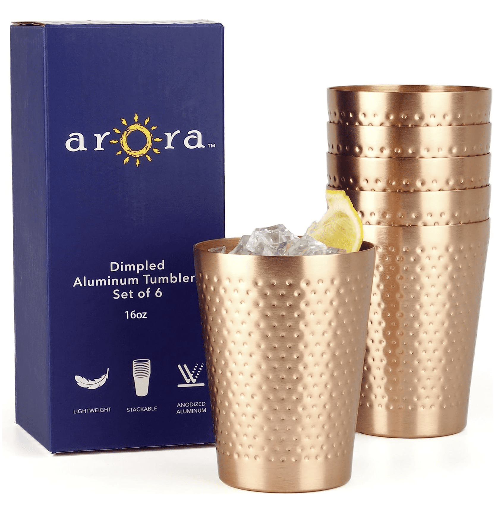 ARORA Aluminum Metal Cups for Drinks, Metal Anodized Hammered Copper ...