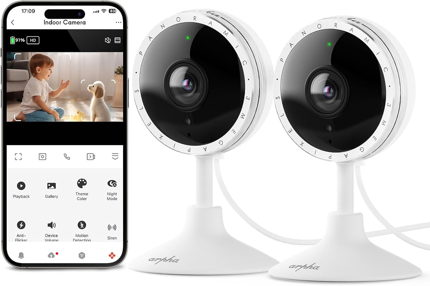 ARPHA 2K Indoor Security Camera with App, WiFi Home Camera, Sound Detection, PIR Motion ...