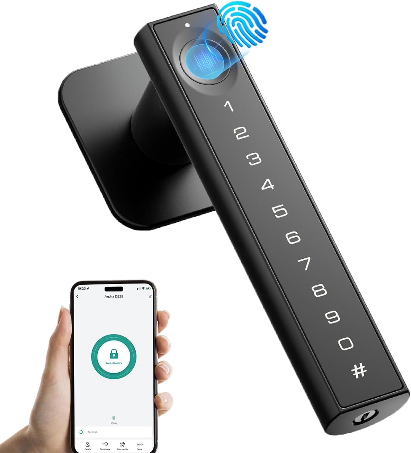 ARPHA Fingerprint Door Knob, Keyless Smart Lock with App Control, Auto ...