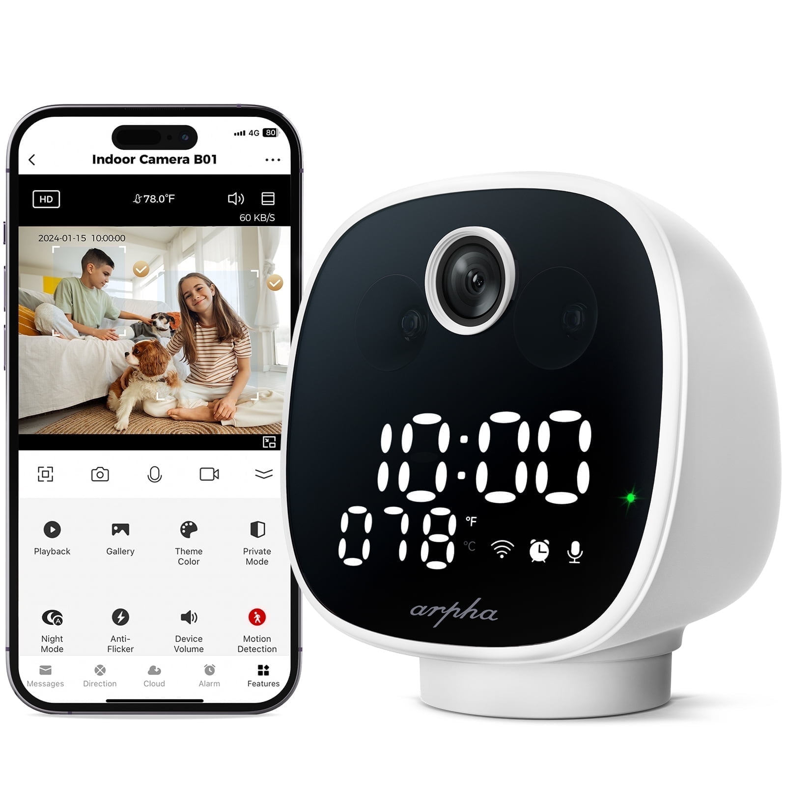 ARPHA Indoor Security Camera with Alarm Clock, WiFi 1080P Security ...