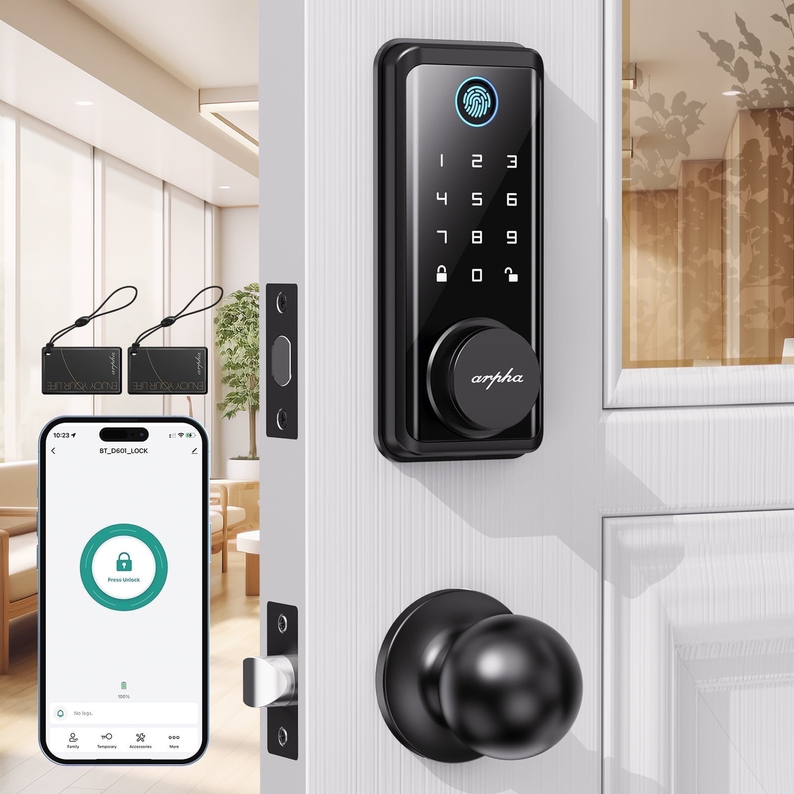 ARPHA Keyless Entry Smart Lock, 6-in-1 Door Lock with Fingerprint ...
